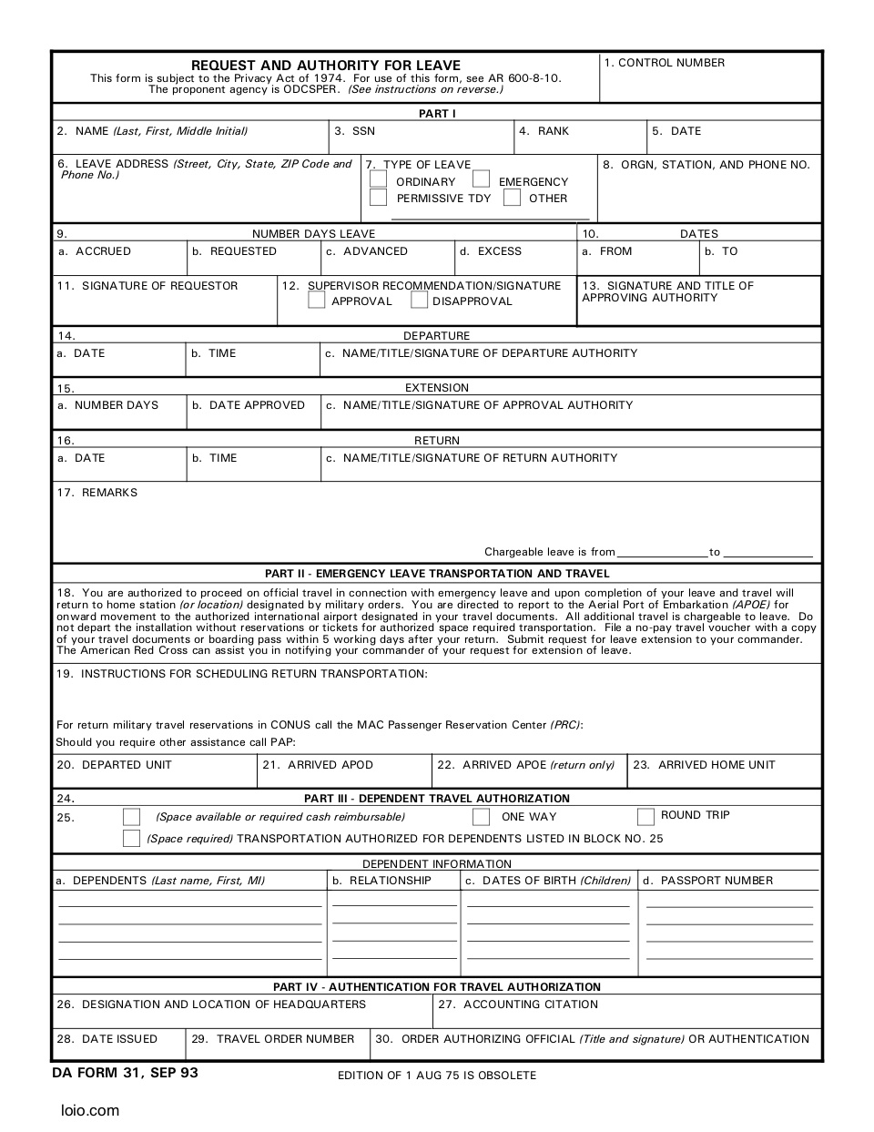 DA Form 31 - Military Leave Request Guide