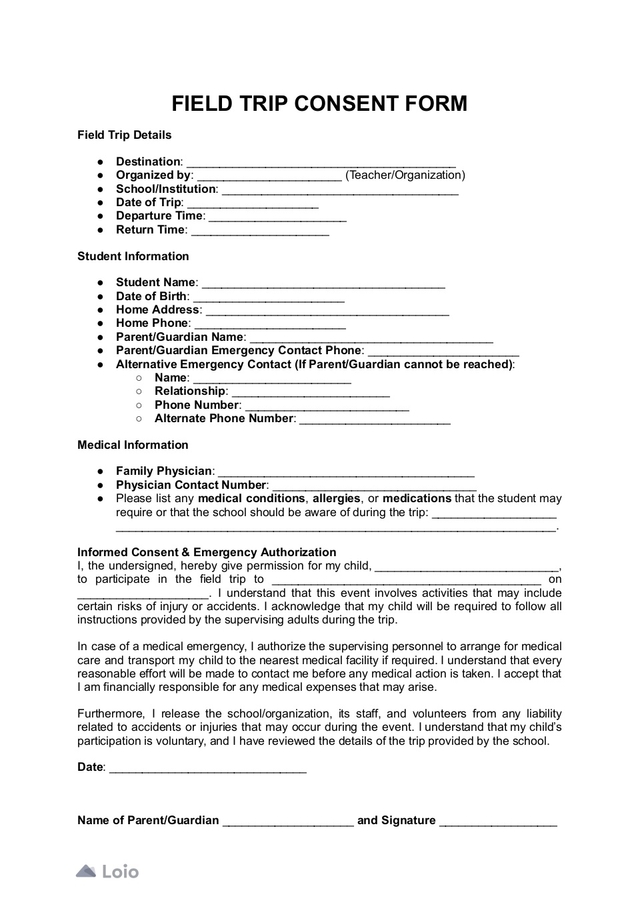 Field Trip Consent Form: Easy Online PDF Template