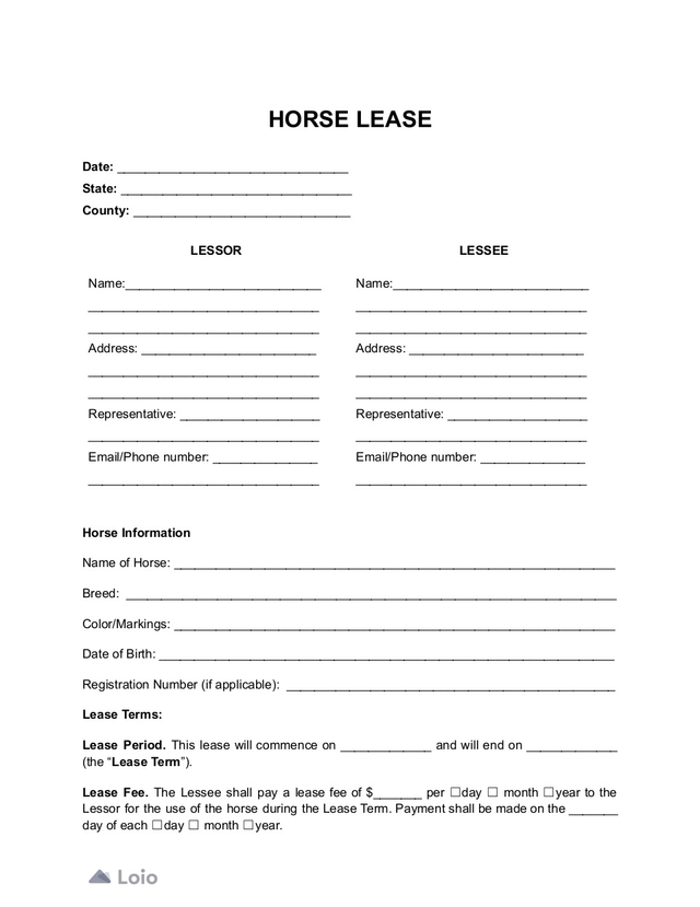 Horse Lease Agreement Template - Secure Your Equine Lease