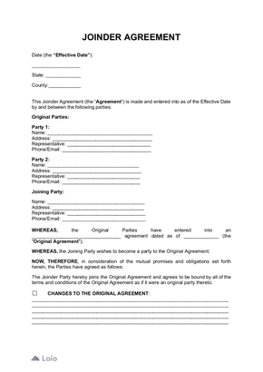 Joinder Agreement Template for Business Collaborations