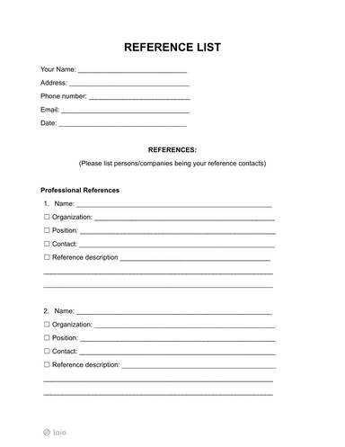 Free Reference List Template for Job Applications