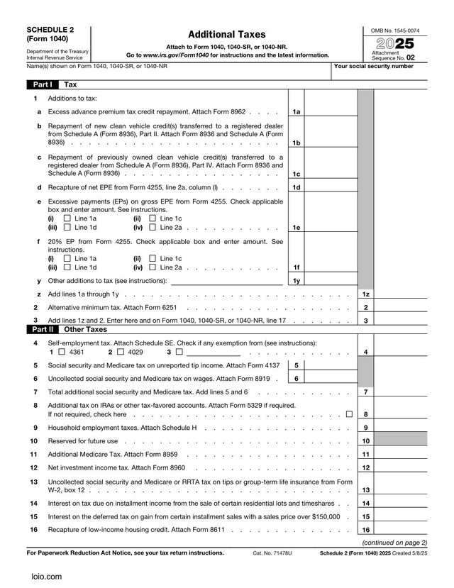 Free IRS Schedule 2 Tax Form: Additional Taxes Explained