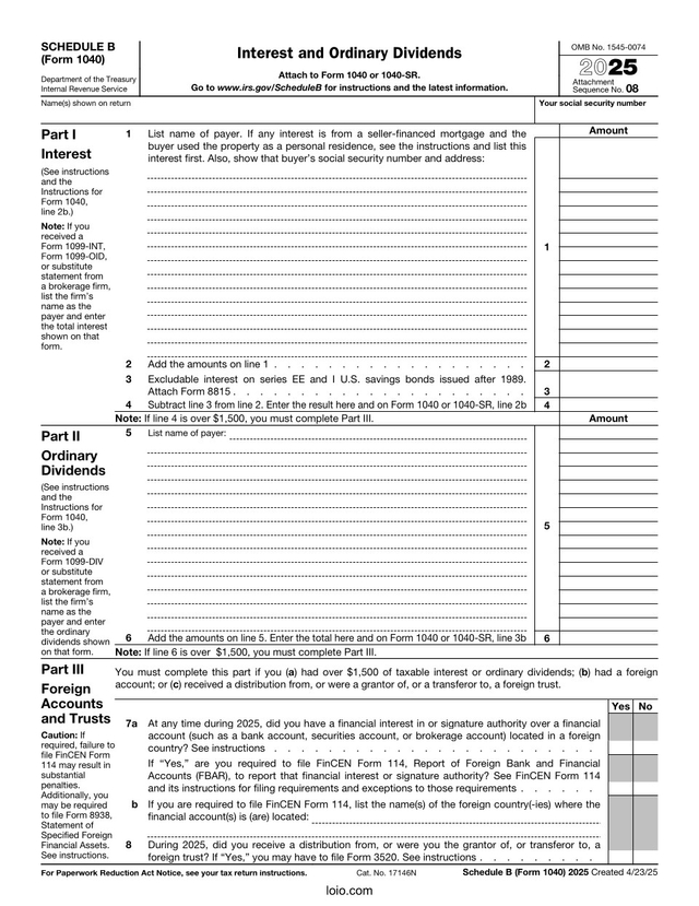 Schedule B Form 1040: Report Interest & Dividend Income