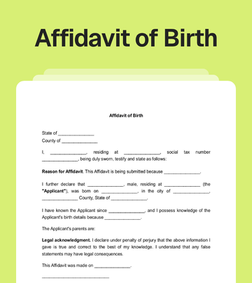 Birth Affidavit Form - Create & Download PDF Template