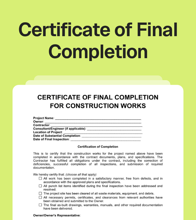 Certificate of Final Completion - Edit & Download PDF Template