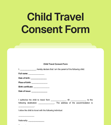 Child Travel Consent Form Template — Travel Ready | Loio