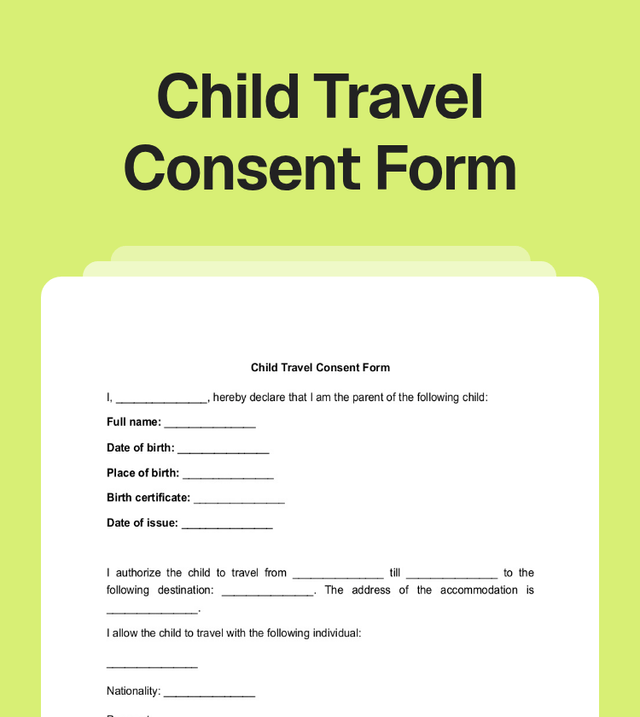 Free Child Travel Consent Form for a Minor Traveling Internationally