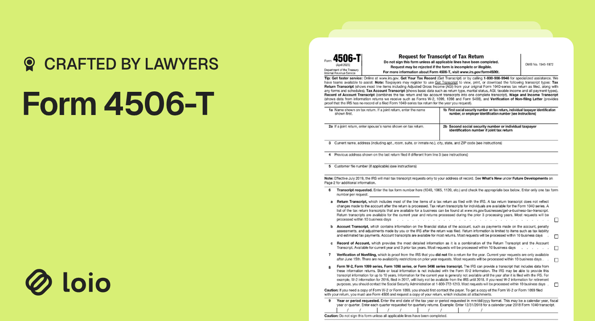 Free Form 4506-T: Request Tax Return Transcript Online
