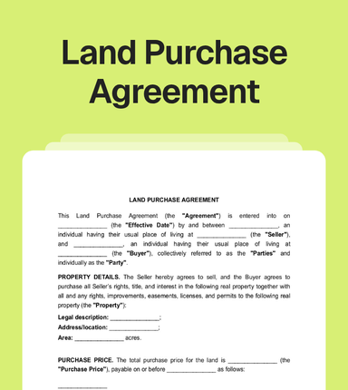 Land Purchase Agreement Form - Legal Real Estate Contract
