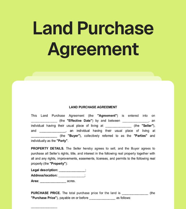 Land Purchase Agreement Form - Legal Real Estate Contract