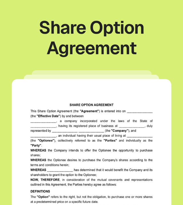Share Option Agreement Template - Create & Download Now