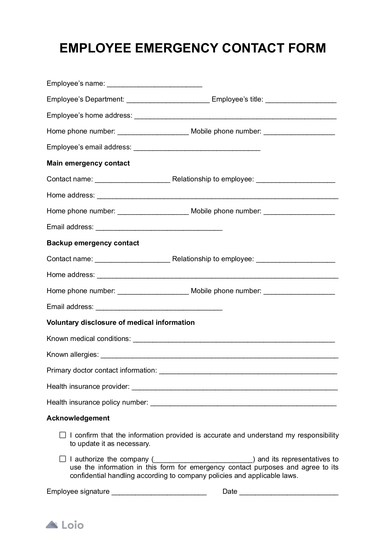 Standard Emergency Contact Form Amazon.com : 25 Emergency Medical