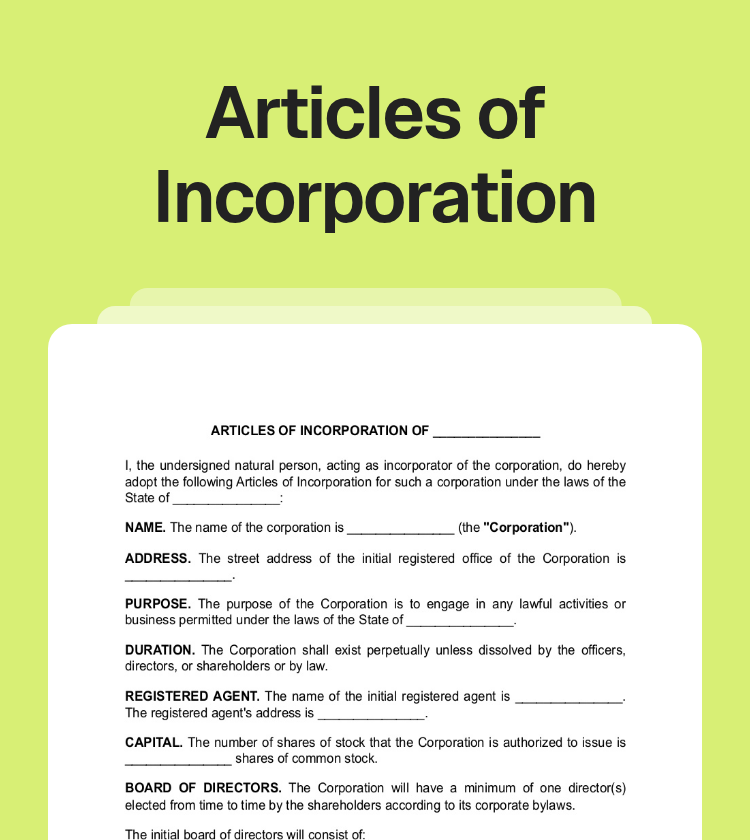 Articles Of Incorporation Template