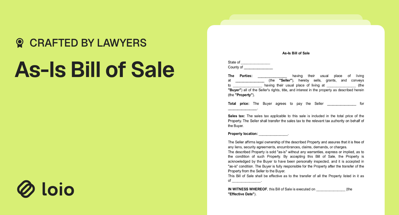 As-Is Bill of Sale Template: No Warranty Legal Form