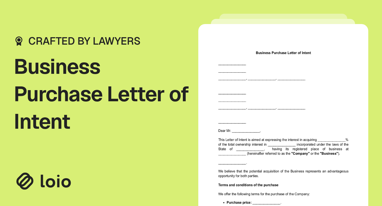 Letter Of Intent To Purchase Goods Template