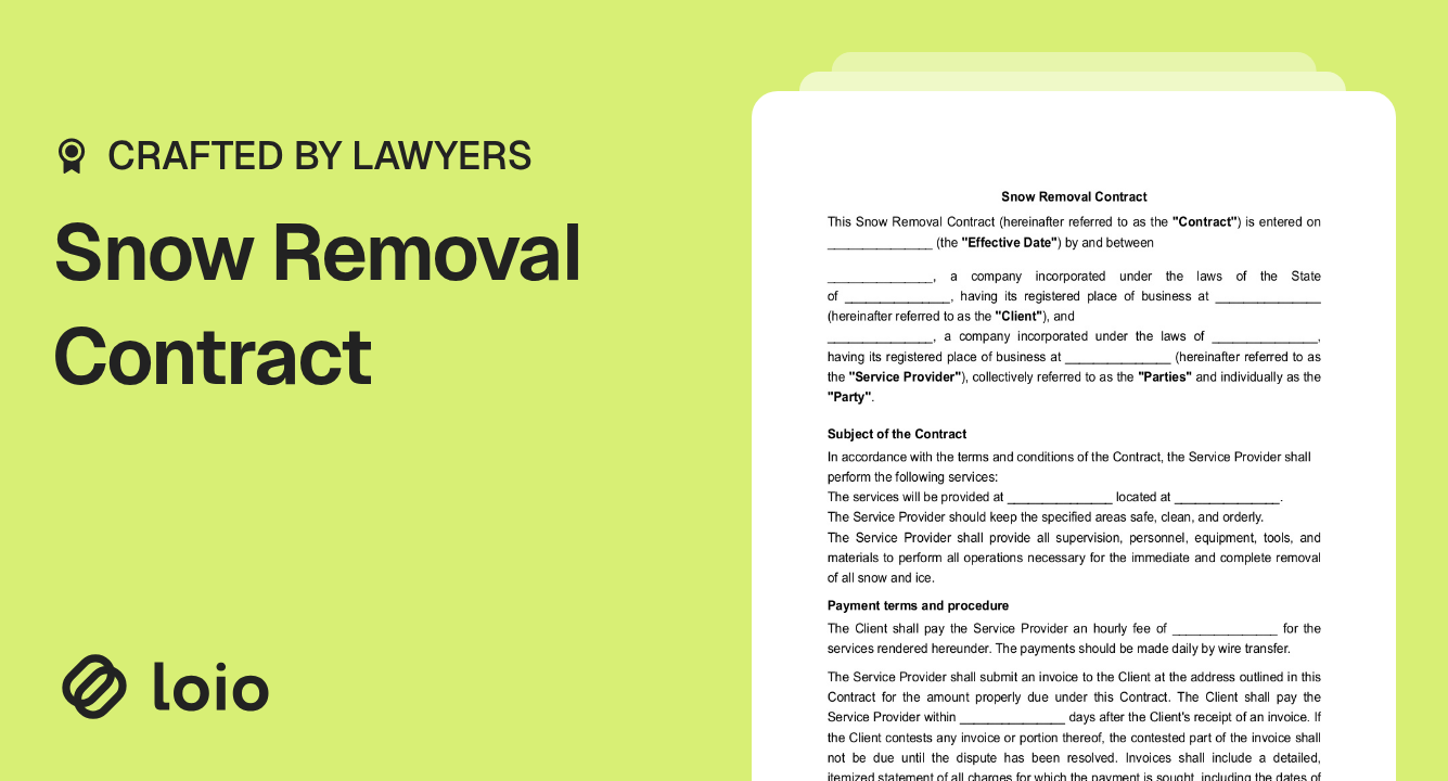 Snow Removal Contract Template - Create & Download PDF