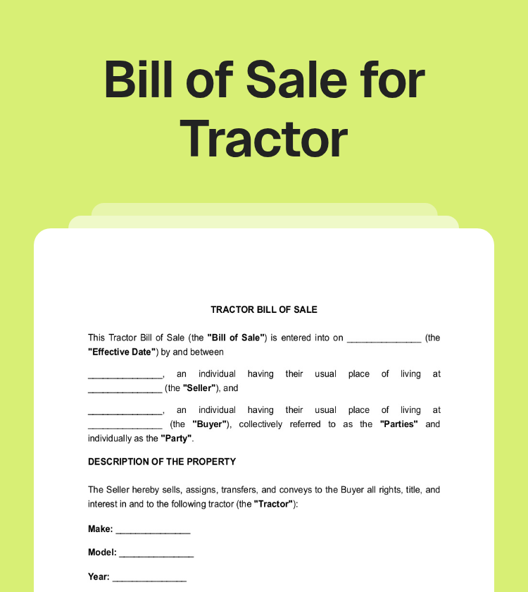 Tractor Bill of Sale Template - Legal Document for Buyers