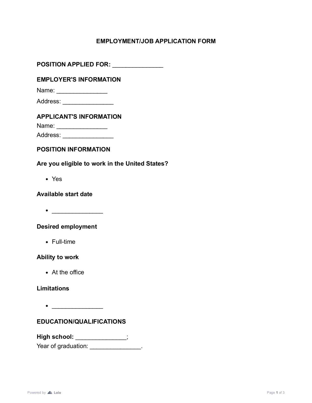 Job Application Sample Pdf