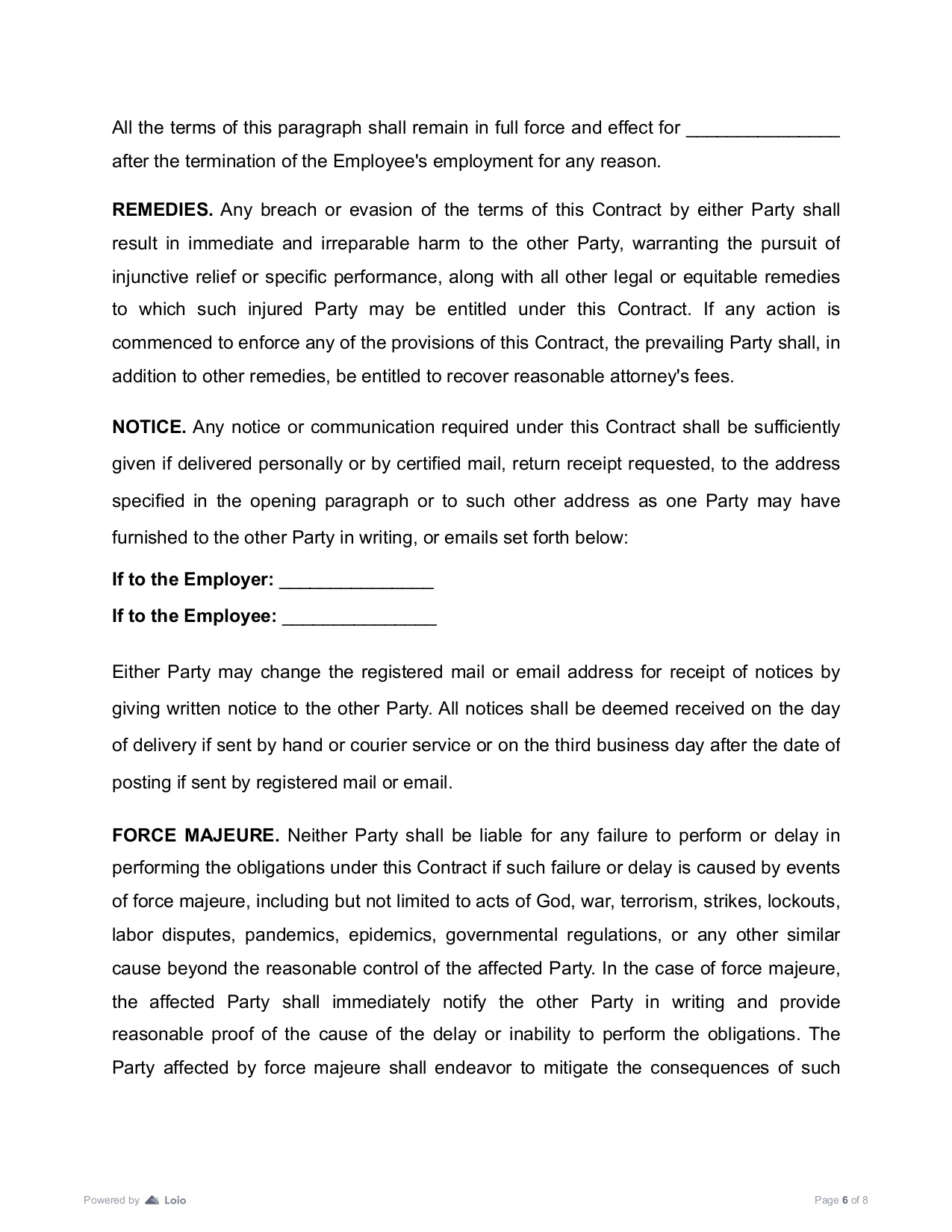 At Will Employment Agreement Template