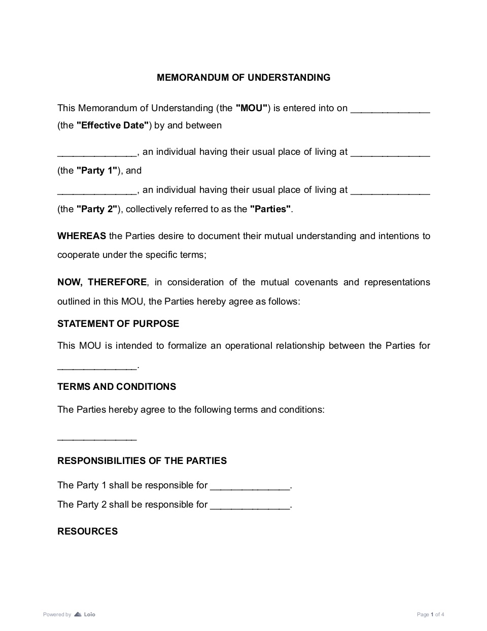 Memorandum of Understanding Template - Create & Download