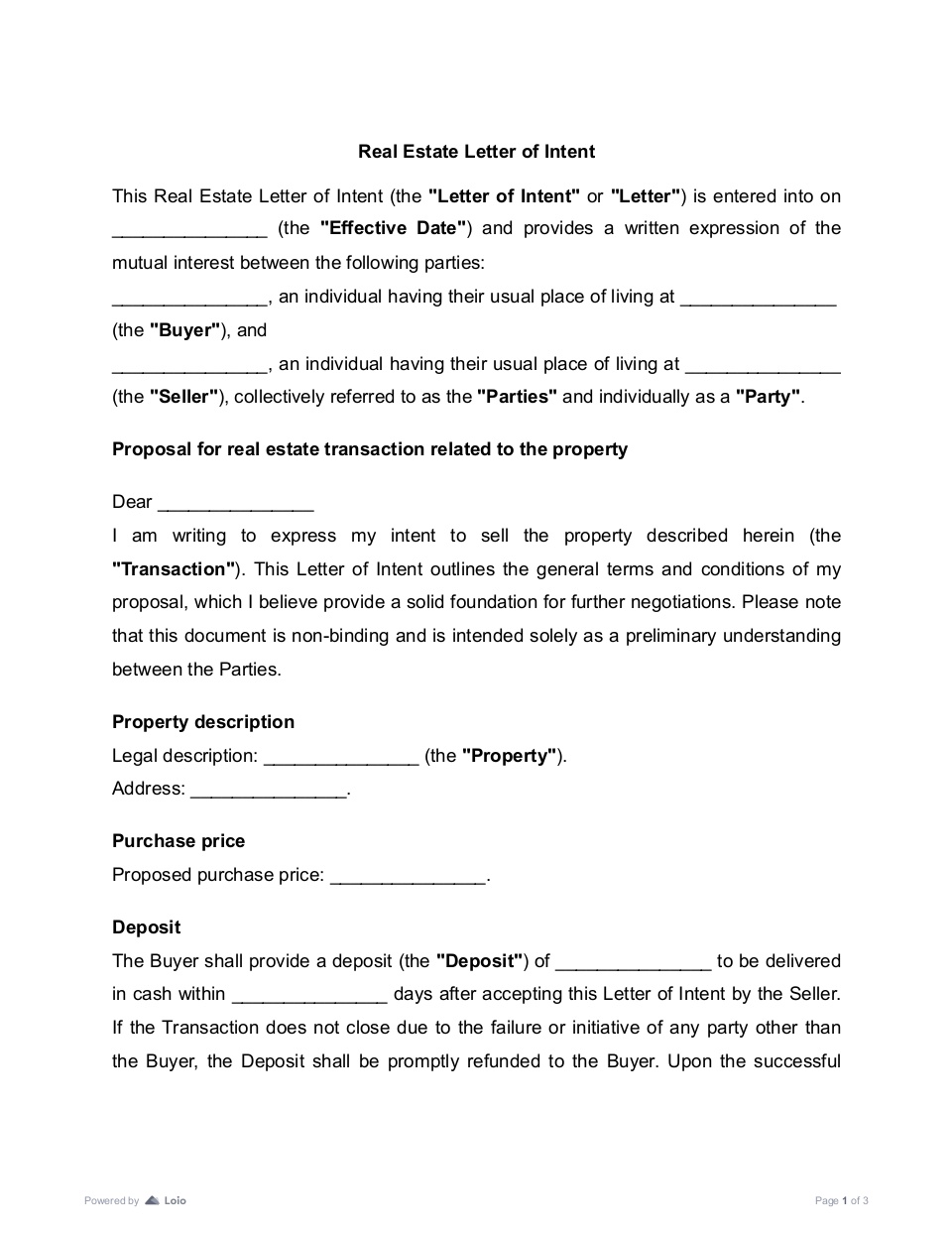 Letter Of Intent Template Pdf