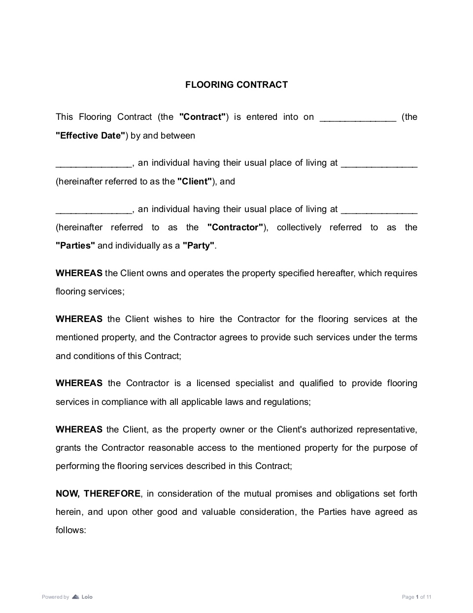 Flooring Contract Template - Customize & Download Your Legal Agreement